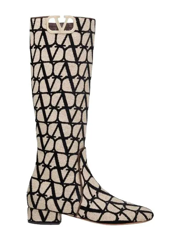 Valentino Garavani V Logo Toile Iconographe Boot - Cream