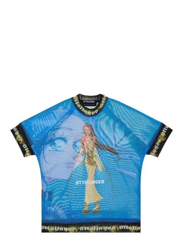 Ottolinger Oversized Julien Ceccaldi Print Mesh T-shirt - Blue