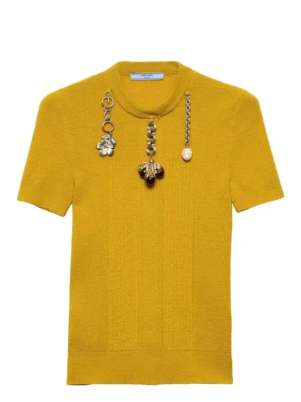 Prada Chain Embroidered Wool Knit Sweater - Senape