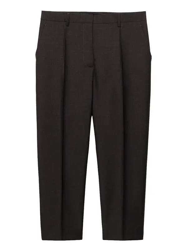 Prada Cropped Wool Check Tailored Trousers - Grigio