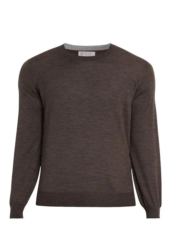 Brunello Cucinelli Fine Gauge Wool And Cashmere Crewneck Sweater - Brown