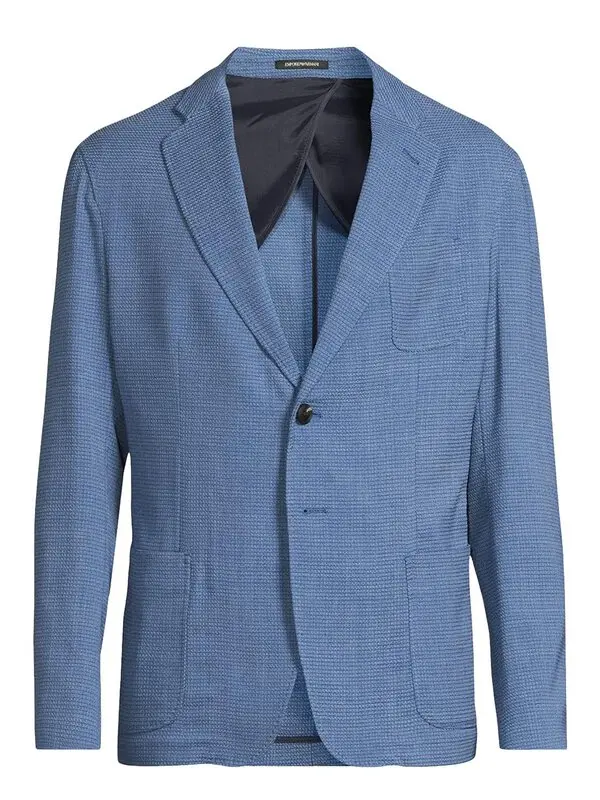 Emporio Armani Wool-cotton Blend Micro-box Textured Sport Coat - Blue