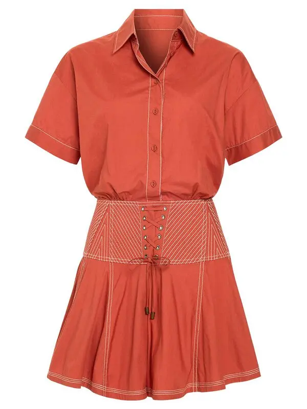 Ramy Brook Georgia Lace-up Mini Shirt Dress - Red