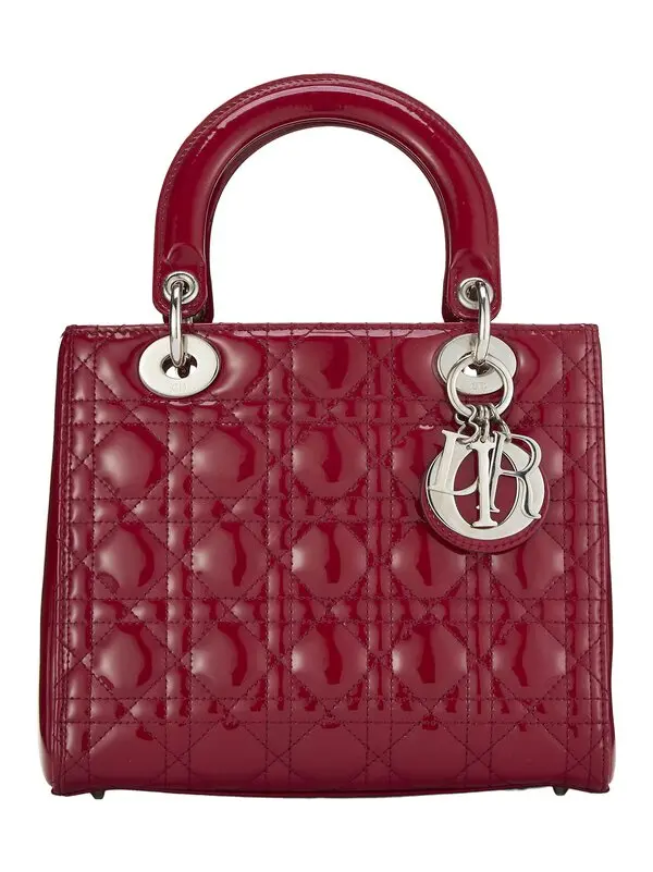 Dior Cannage Quilted Patent Leather Lady - Red