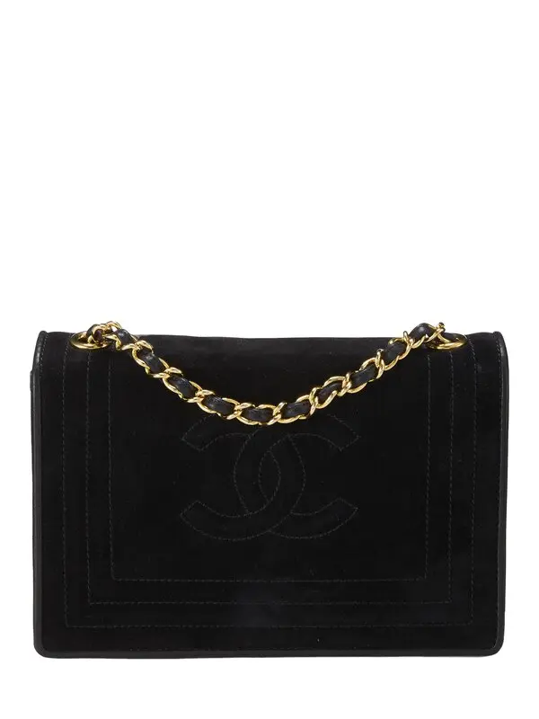 Chanel Quilted Suede Full Flap Bag - Black