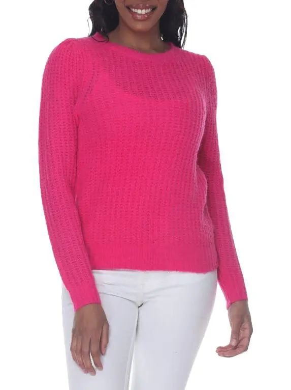 RAIN AND ROSE Ribbed Crewneck Sweater - Fuchsia