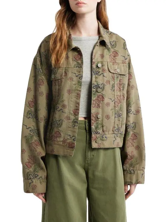 DAMSON MADDER Stacia Overdye Tulip Denim Jacket - Khaki