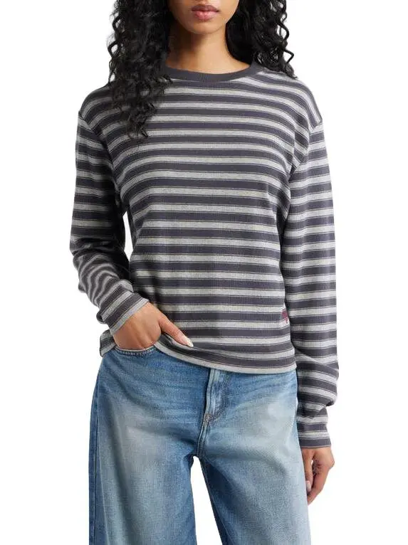 DAMSON MADDER Stripe Long Sleeve T-shirt - Grey