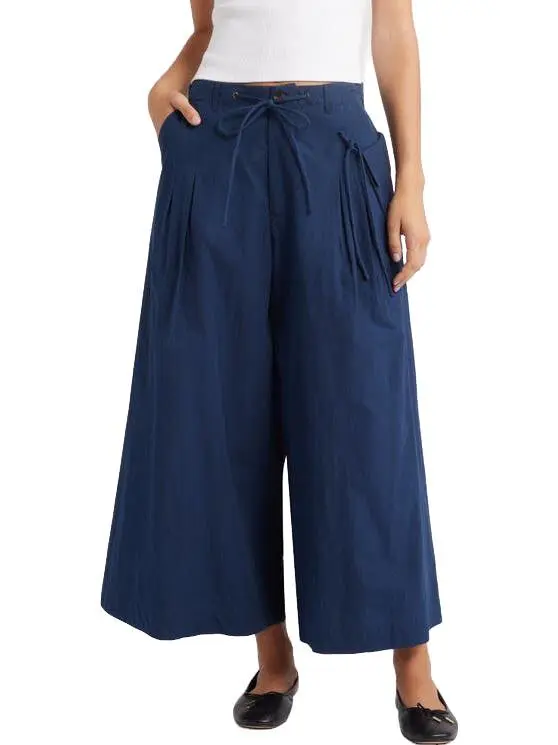 DAMSON MADDER Tatianna Belted Organic Cotton Ankle Wide Leg Pants - Navy
