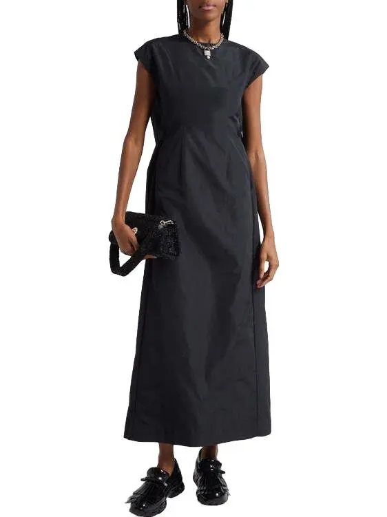 Simone Rocha Fitted Back Ruched Detail Chain Taffeta Maxi Dress - Black