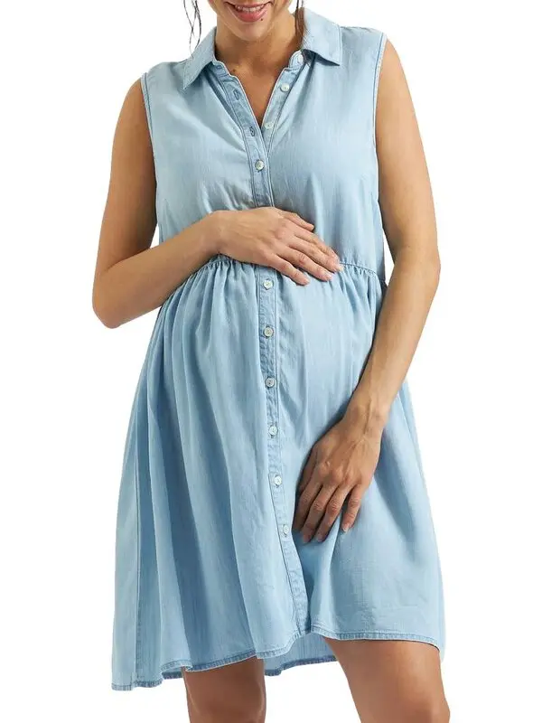 RIPE MATERNITY Sleeveless Chambray Shirt Dress - Clean Fade