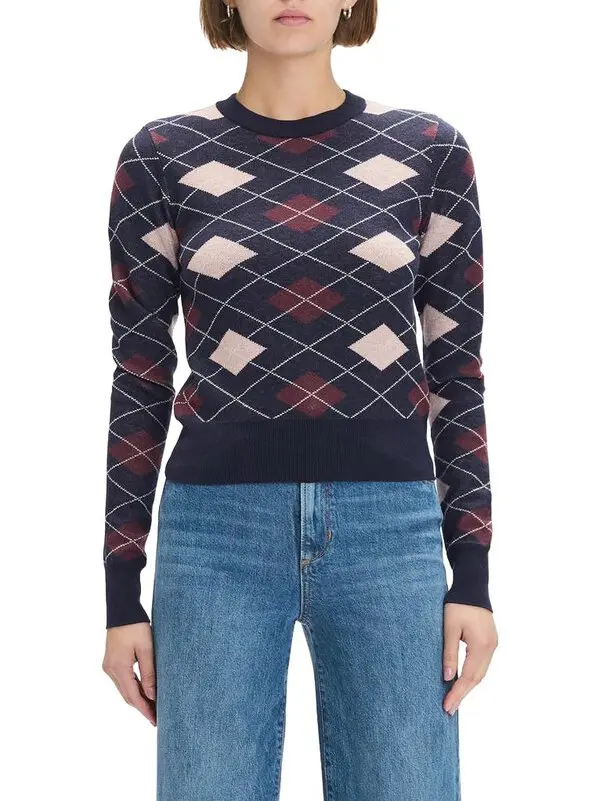 FAVORITE DAUGHTER Henry Argyle Crewneck Sweater - Navy Argyle