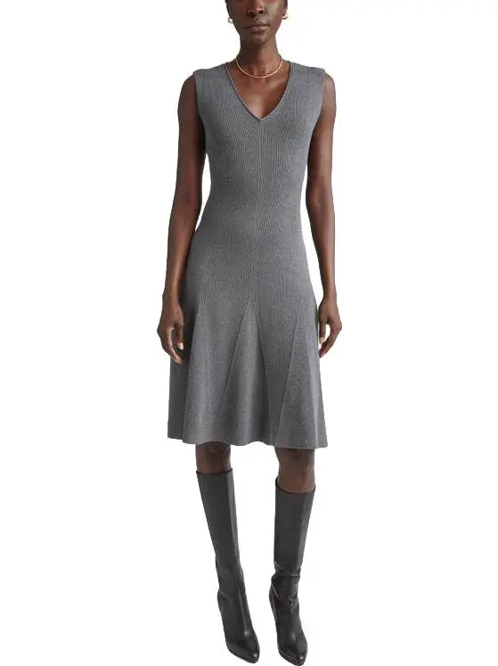 St. John Sleeveless Fit & Flare Dress - Dark Grey Melange