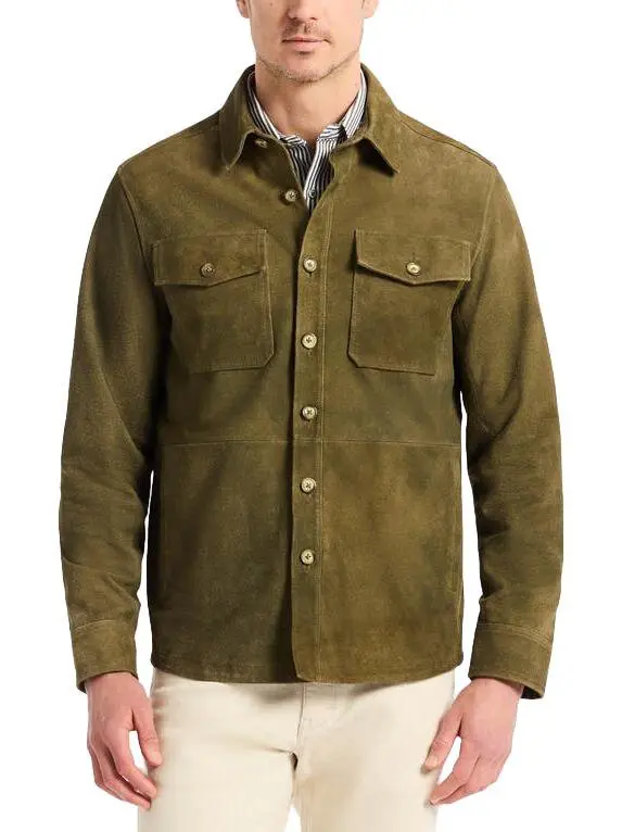 Robert Graham Manzo Goatskin Suede Field Jacket - Olive