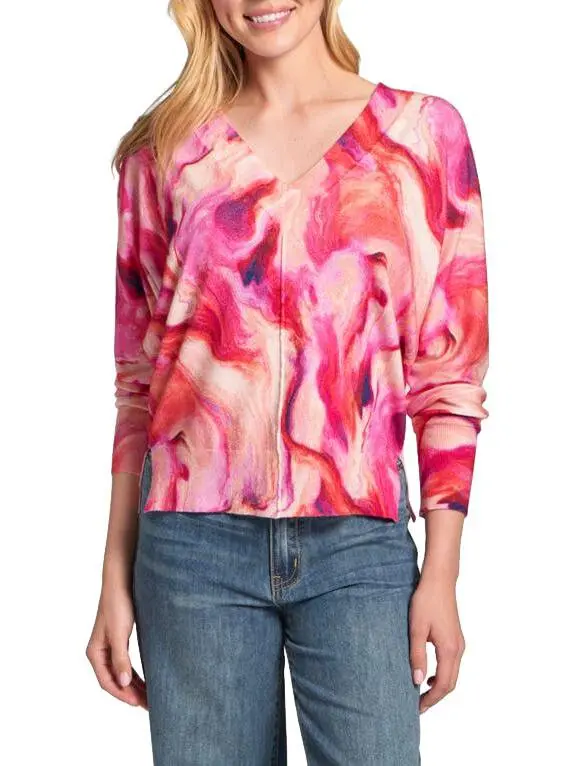 APNY Berry Marble Print Stretch-knit Sweater - Berry Multi