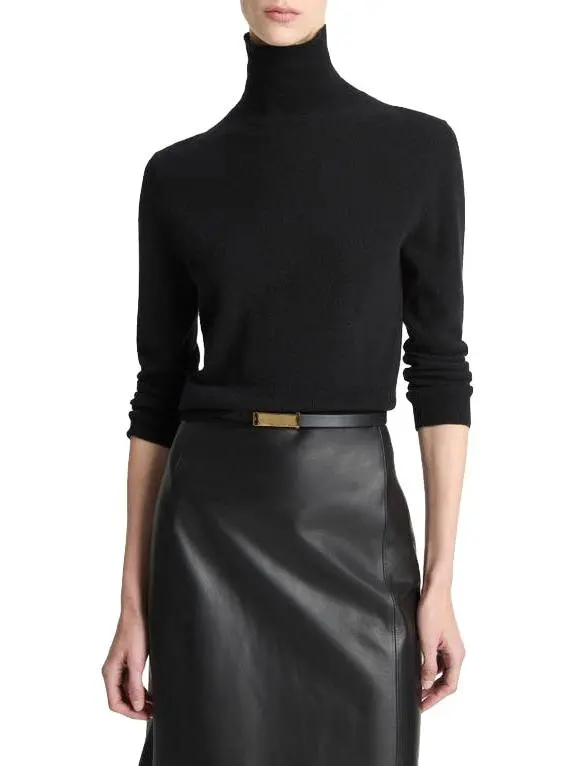 Vince Cashmere And Silk Mock Neck Sweater - Black