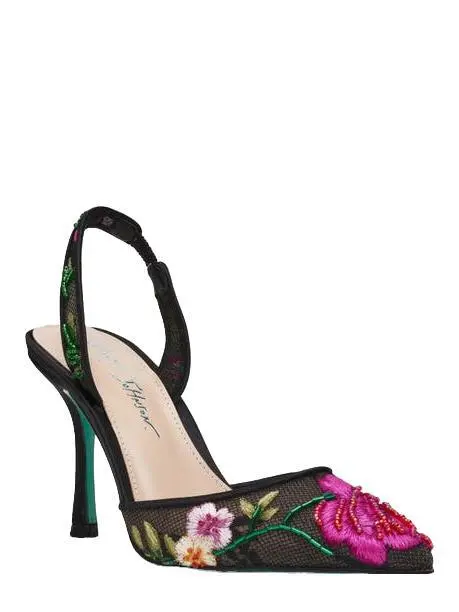 Betsey Johnson April Pointed Toe Slingback Pumps - Black Multi Floral