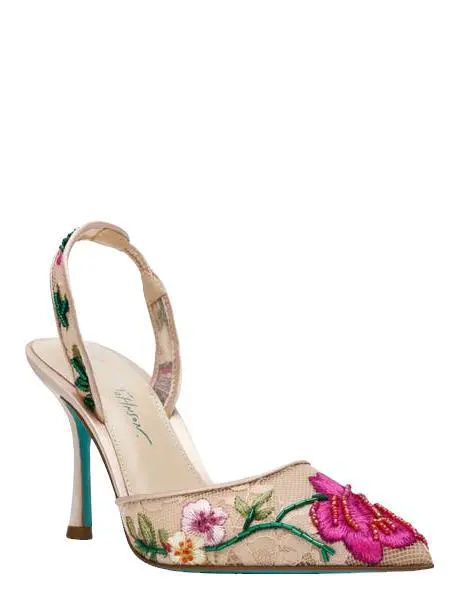 Betsey Johnson April Pointed Toe Slingback Pumps - Blush Multi Floral