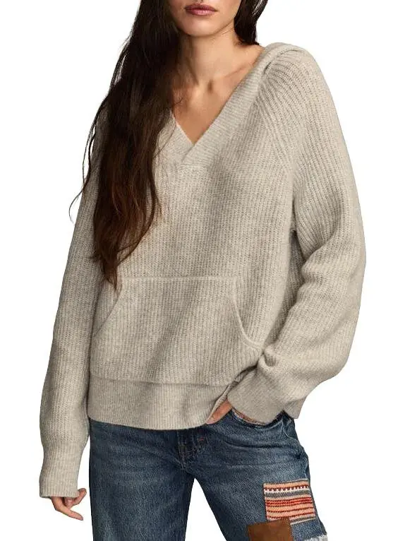 Lucky Brand V-neck Sweater Hoodie - Light Heather Gray
