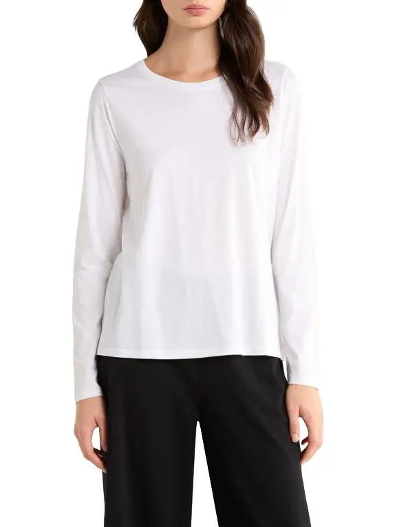 Eileen Fisher Long Sleeve Organic Cotton Jersey Top - White