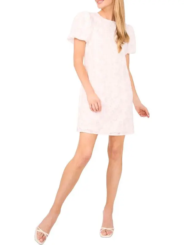 CECE DUPRAZ Embroidered Floral Bubble Short Sleeve Dress - New Ivory