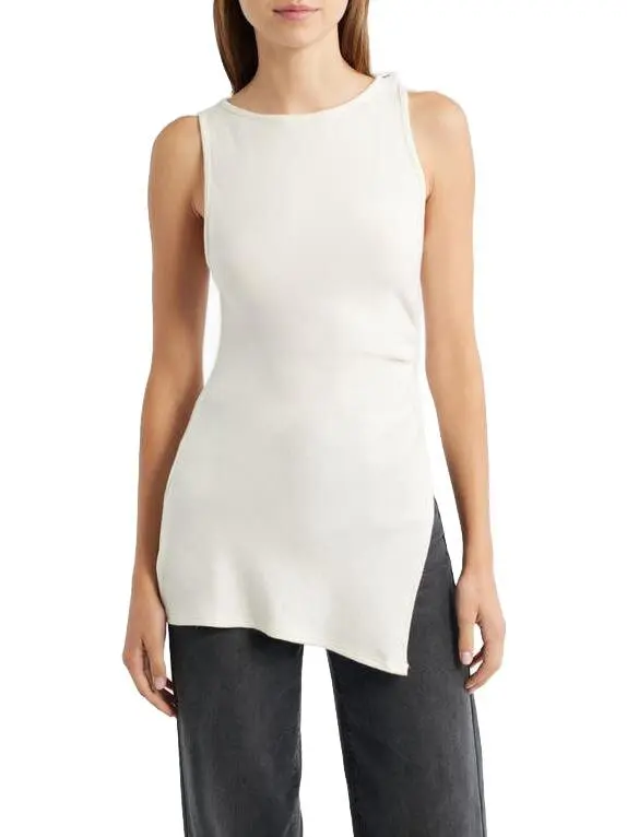 REFORMATION Walker Side Ruched Knit Top - Fior Di Latte