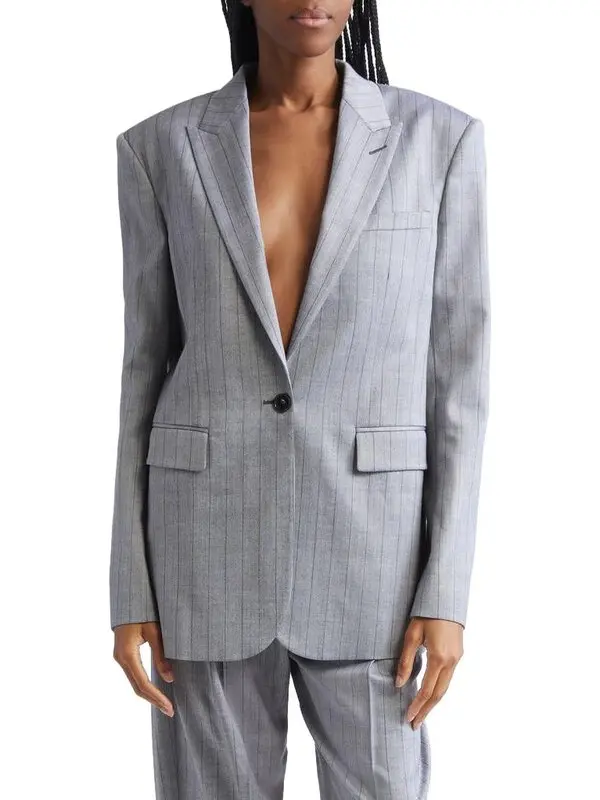 Stella McCartney Pinstripe Stretch Wool Jacket - Grey