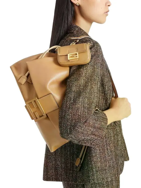Fendi Nappa Leather Drawstring Tote Bag - Brown