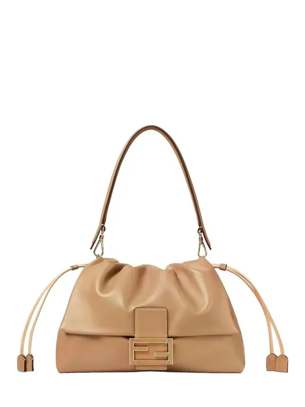 Fendi Nappa Leather Drawstring Tote Bag - Brown