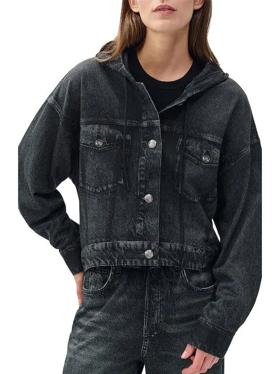 Rag & Bone Miramar Hooded Trompe L'oeil Terry Trucker Jacket - Faded Black