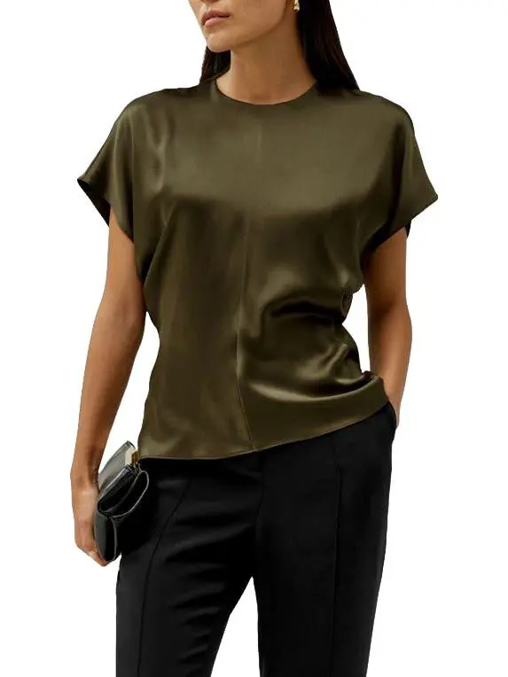 Lilysilk Short Batwing Sleeve Silk Contour Top - Pine