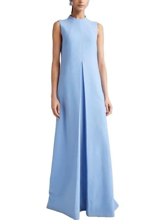 Carolina Herrera Mock Neck Pleated Gown - Cornflower
