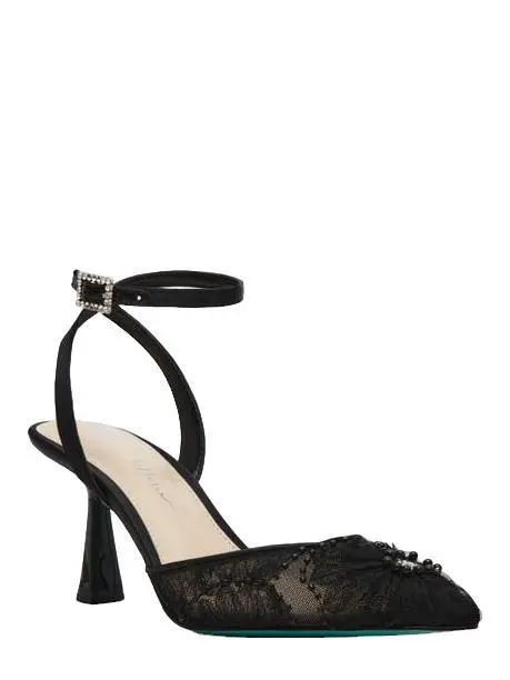 Betsey Johnson Delia Beaded Mesh Ankle Strap Pump - Black