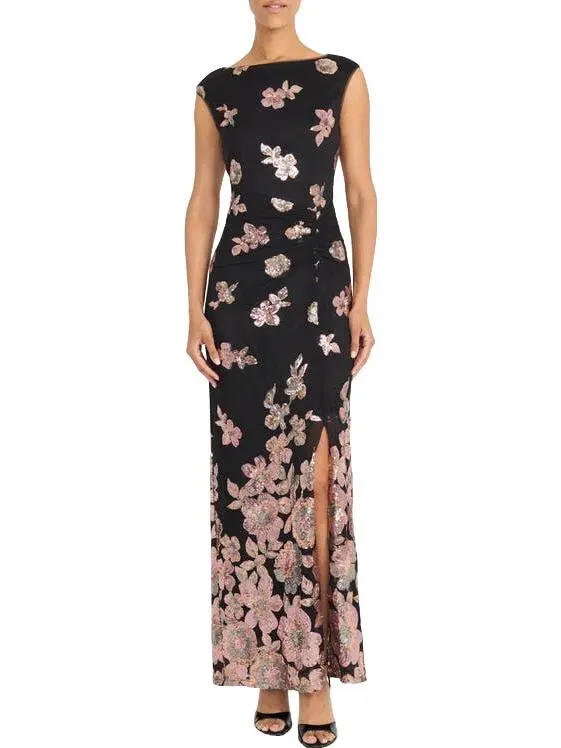 Maggy London Sequin Sleeveless Gown - Blush/black