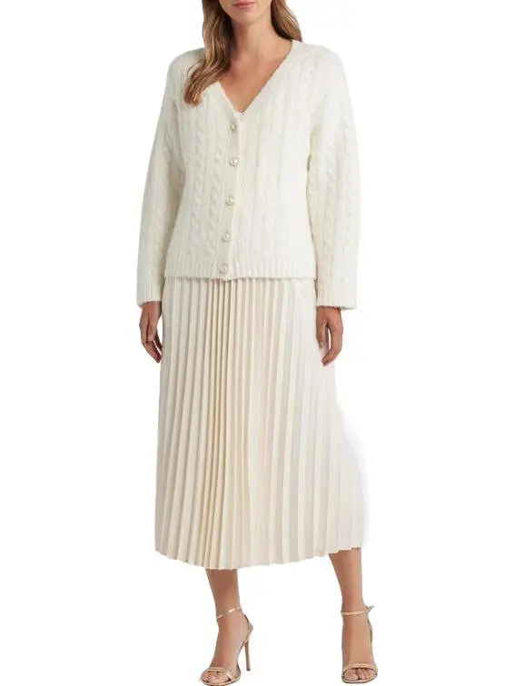 ZOE AND CLAIRE Pleated Slipdress And Cardigan Set - Ivory