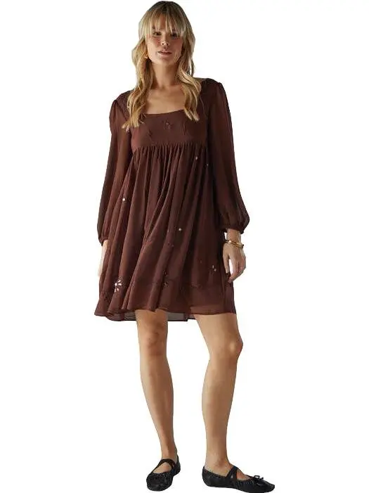 WAREHOUSE Hand Embellished Square Neck Mini Dress - Chocolate