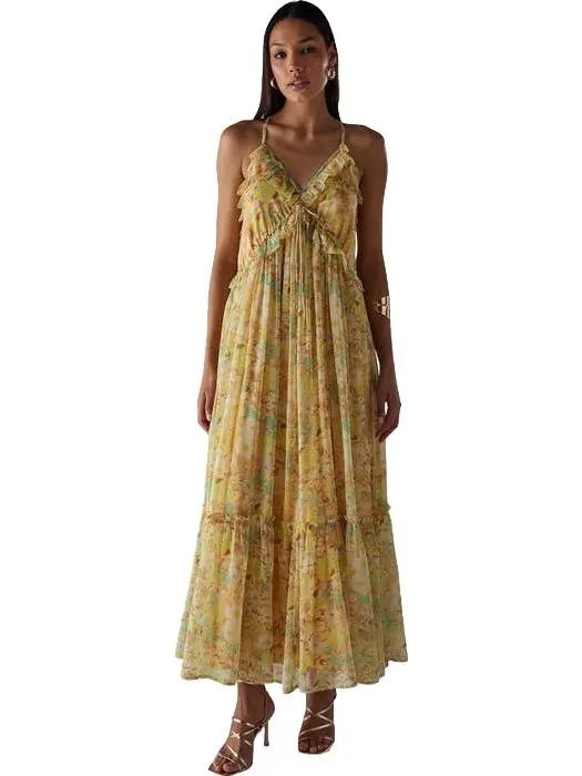 WAREHOUSE Chiffon Ruffle Strappy Maxi Dress - Floral