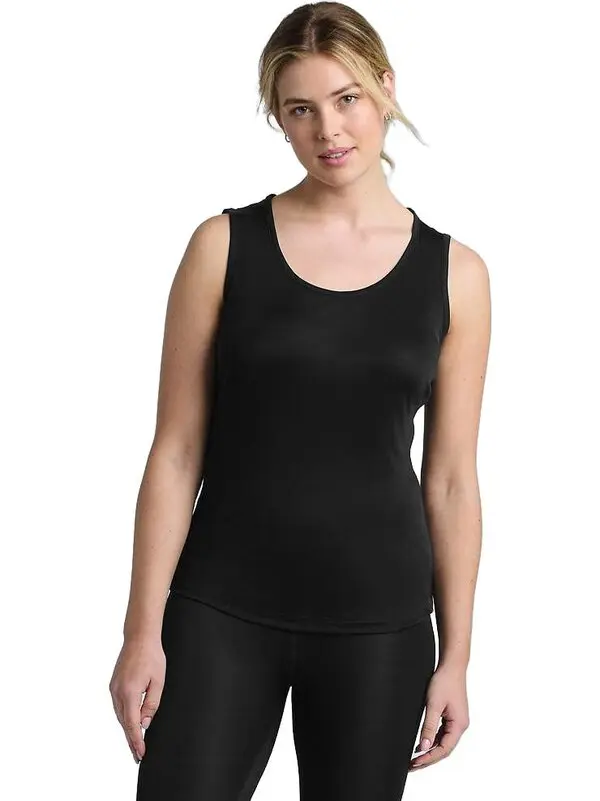 LANDS' END Petite Silk Interlock Thermal Tank Top Base Layer - Black