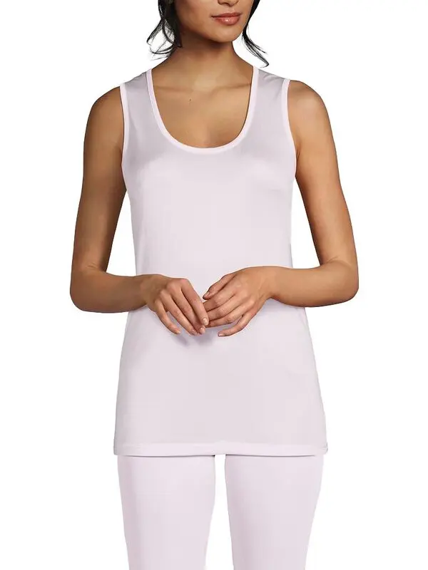 LANDS' END Petite Silk Interlock Thermal Tank Top Base Layer - Pink Frost
