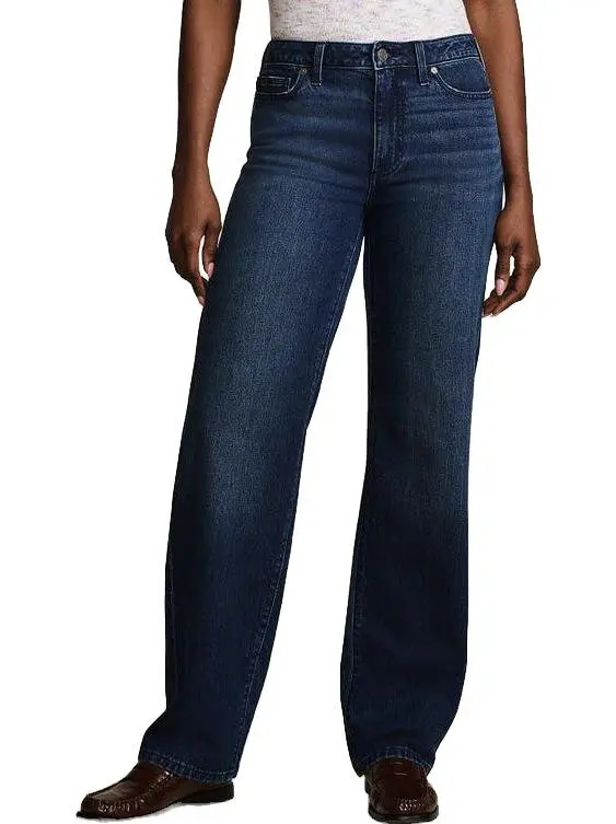 LANDS' END Petite Soft Denim Mid Rise Relaxed Straight Leg Jeans - Dark Indigo Blue Wash