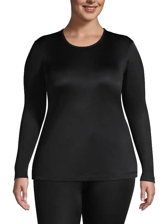 LANDS' END Silk Interlock Long Sleeve Crewneck Top - Black