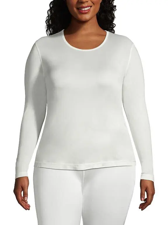 LANDS' END Silk Interlock Long Sleeve Crewneck Top - Ivory