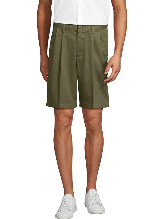 LANDS' END Comfort Waist Pleated 9" Chino Shorts - River Stone Green