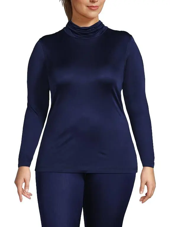 LANDS' END Silk Interlock Turtleneck Long Underwear Top - Deep Sea Navy