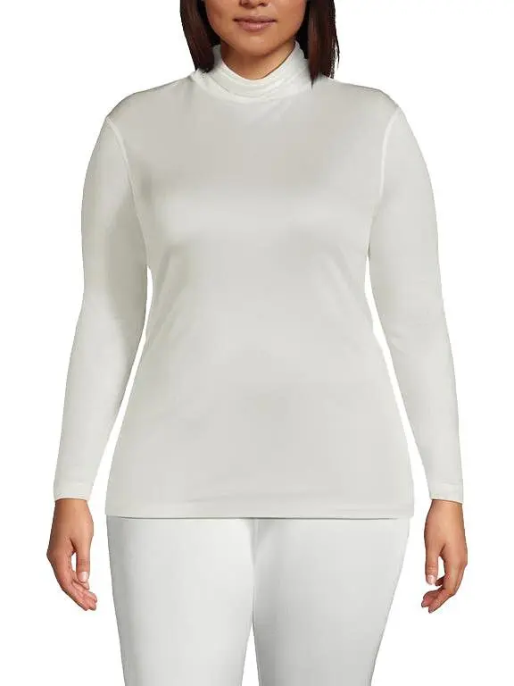 LANDS' END Silk Interlock Turtleneck Long Underwear Top - Ivory