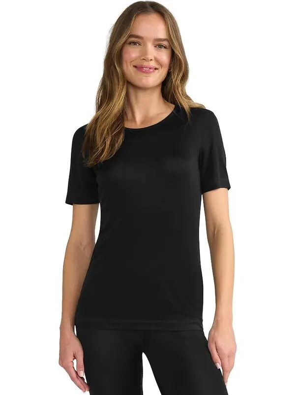 LANDS' END Silk Interlock Short Sleeve Crewneck Baselayer Top - Black