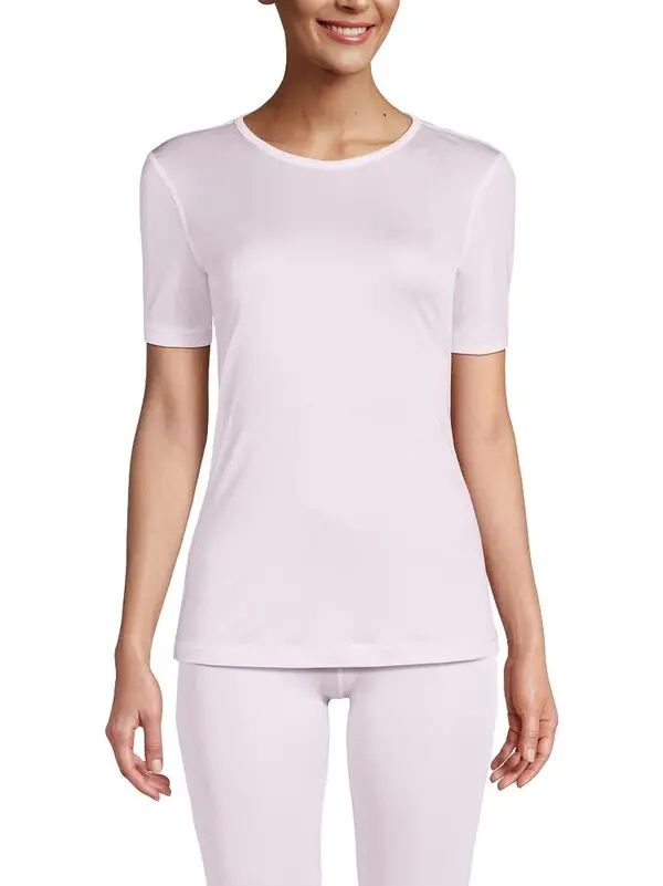 LANDS' END Silk Interlock Short Sleeve Crewneck Baselayer Top - Pink Frost