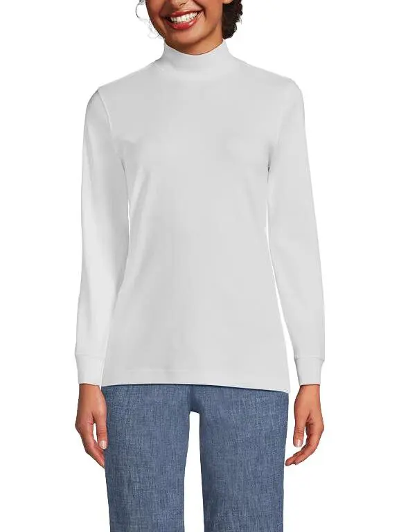 LANDS' END Relaxed Cotton Long Sleeve Mock Turtleneck - White