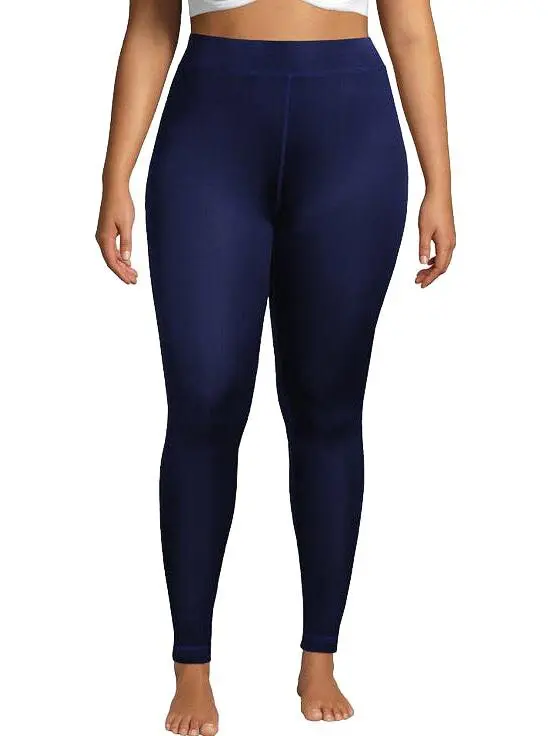 LANDS' END Silk Interlock Long Underwear Leggings Pants - Deep Sea Navy