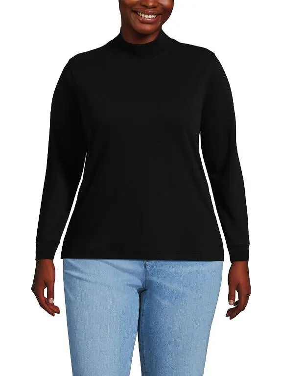 LANDS' END Relaxed Cotton Long-sleeve Mock Turtleneck - Black